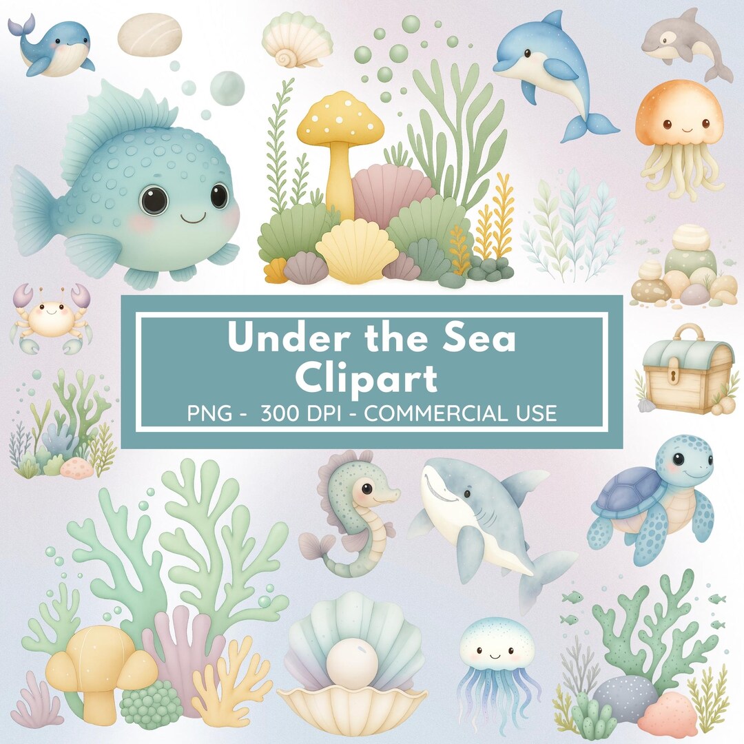Under the Sea Clipart Bundle | Cute Ocean Animals PNG | Sea Life ...