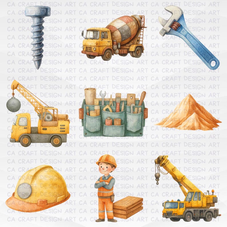 Watercolor Construction Clipart Bundle, Construction Vehicles Clipart ...