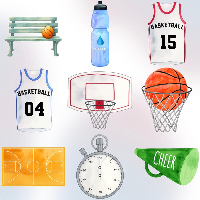 Watercolor Basketball Clipart PNG | Basketball Sports Clipart Set ...