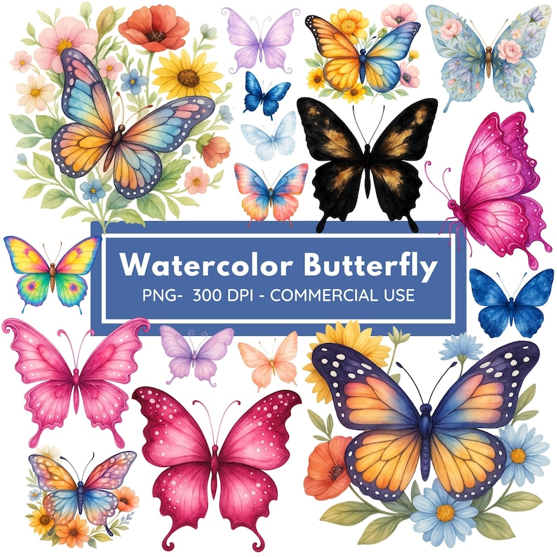 Watercolor Butterfly Clipart Bundle Rainbow Silver Gold Neon ...