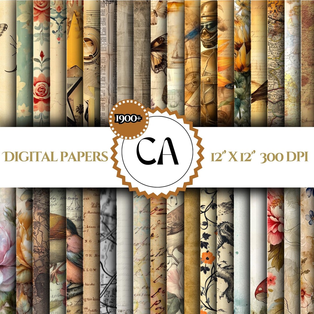 Vintage Digital Papers Bundle, Old Scrapbook Paper, Vintage Junk ...