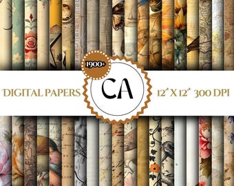 Vintage Paper Ephemera Bundle: Antique Textures, Scrapbook Printables ...