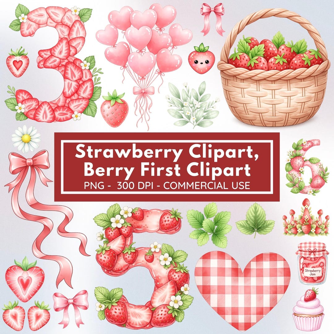 Strawberry Clipart PNG Bundle | Berry First Birthday Clipart ...