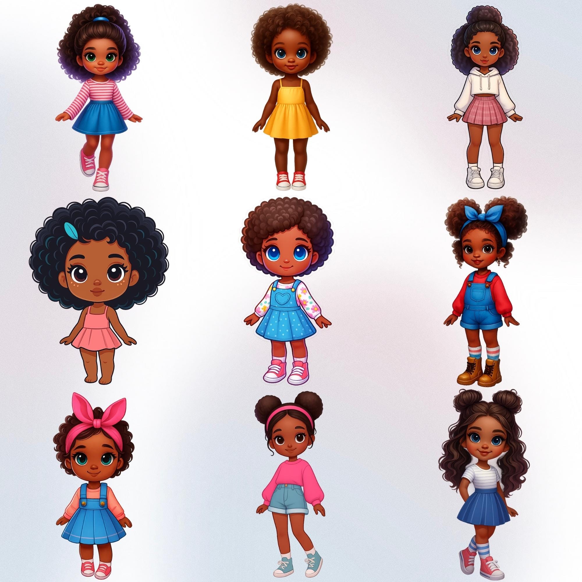 Cute Afro Girl Clipart Bundle, Black Girl PNG, African American Kids ...