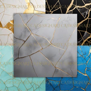 Kintsugi Digital Paper Pattern Bundle PNG Image Gold Kintsugi ...