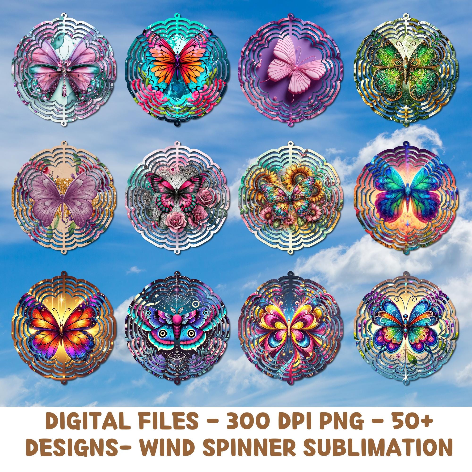 Butterflies Wind Spinner Bundle, Wind Spinner Png, Sublimation Design ...