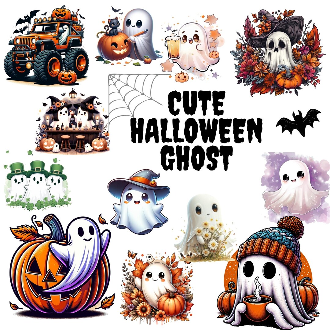 Watercolor Halloween Ghost Clipart Bundle Cute Halloween Clipart ...