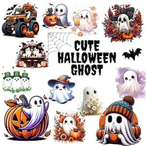 Watercolor Halloween Ghost Clipart Bundle Cute Halloween Clipart ...
