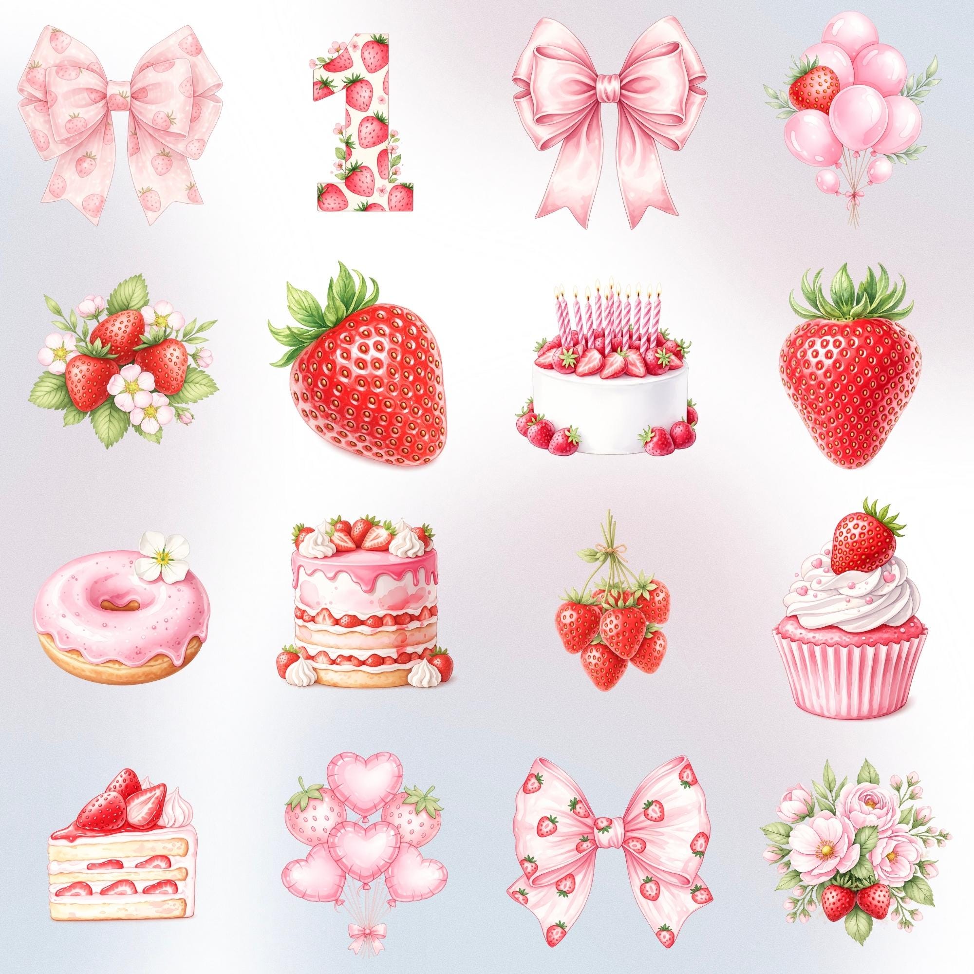 Strawberry Clipart PNG Bundle | Berry First Birthday Clipart ...