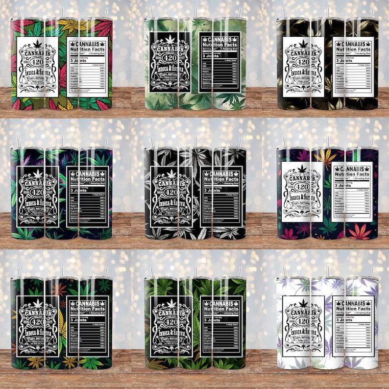 20 Weed Tumbler Wrap Bundle, Marijuana Tumbler 20oz Skinny Tumbler ...