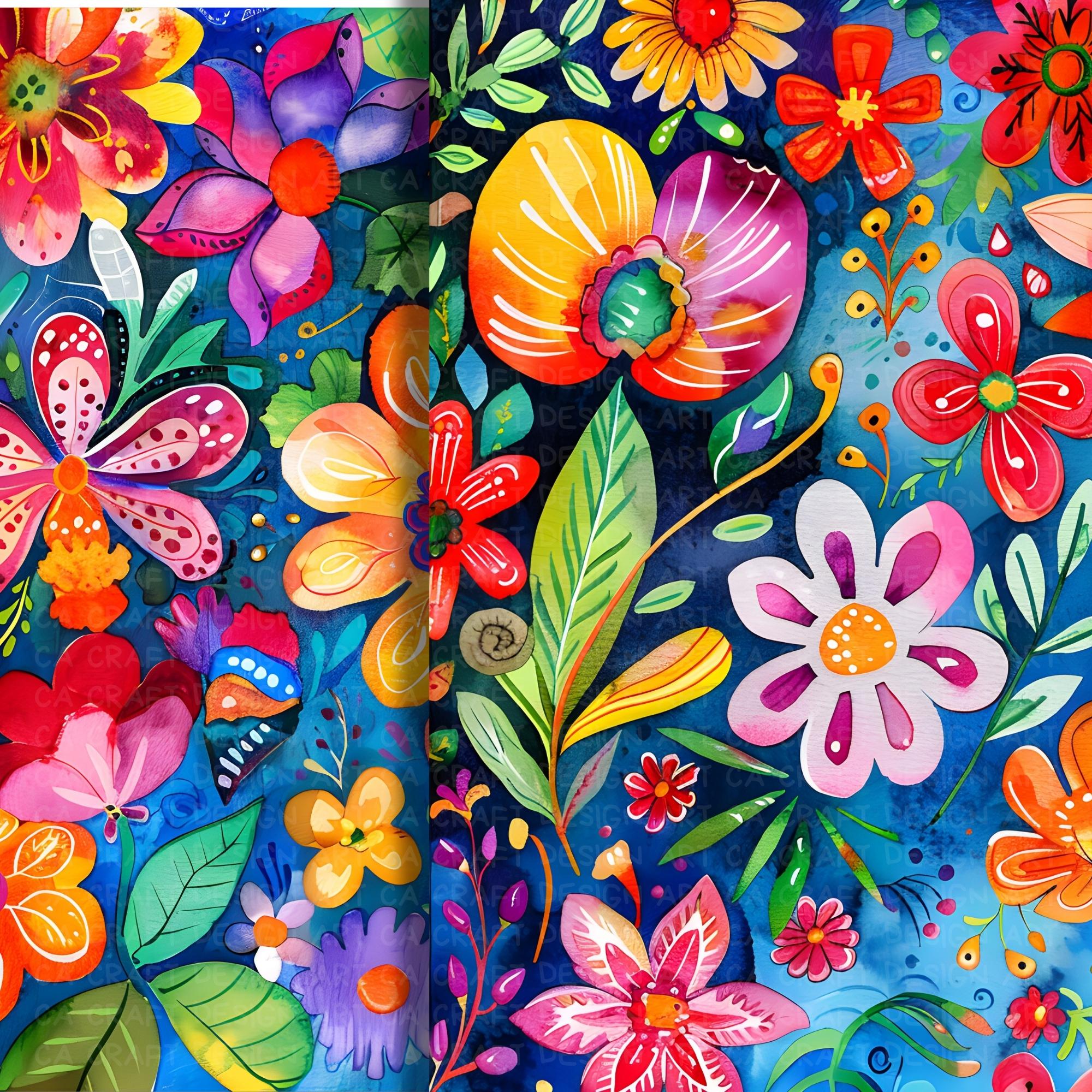 Mexican Flowers Fiesta Party Clipart Bundle, Watercolor Vibrant Floral ...