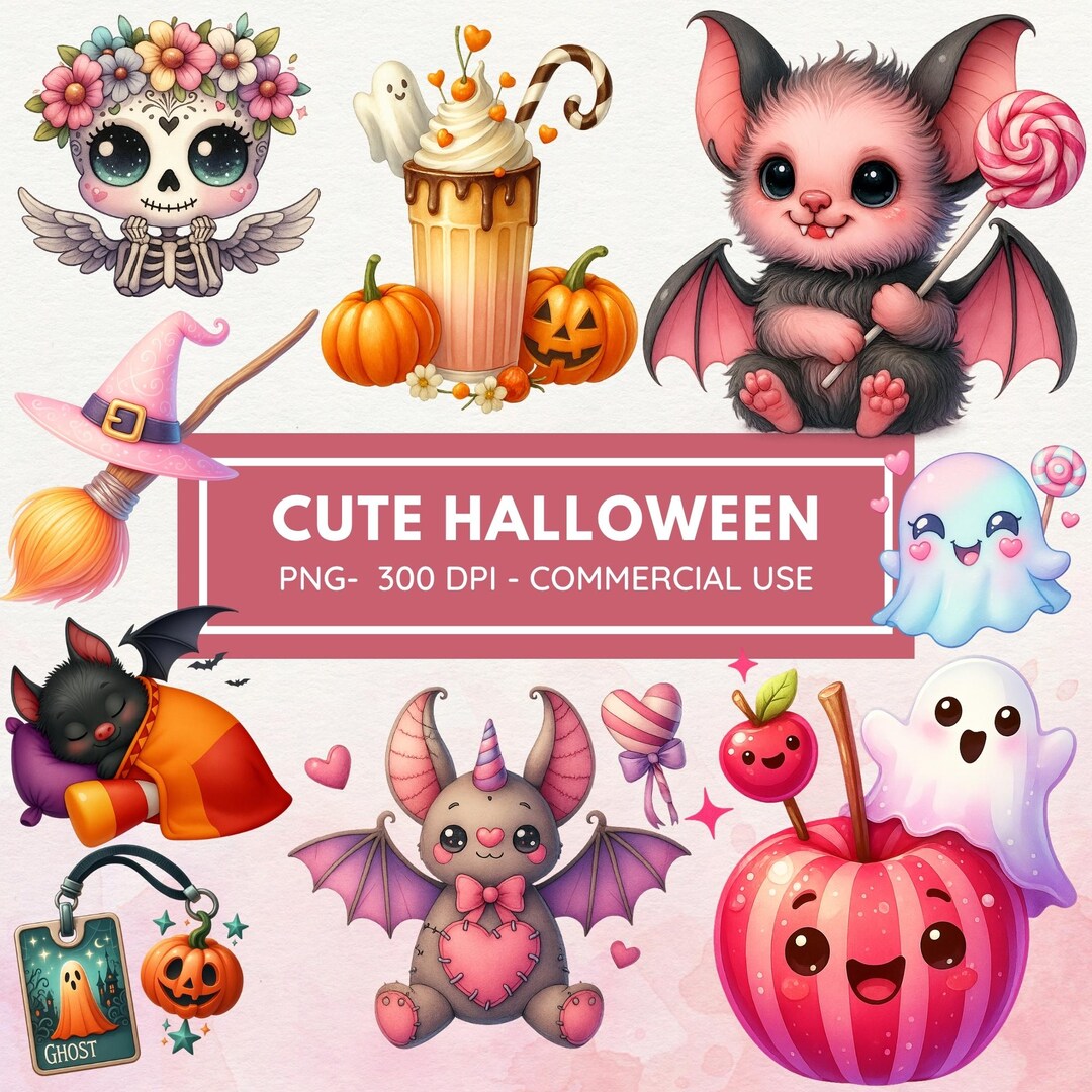 Cute Halloween Clipart - Watercolor - Girly Halloween Png - Cauldron ...