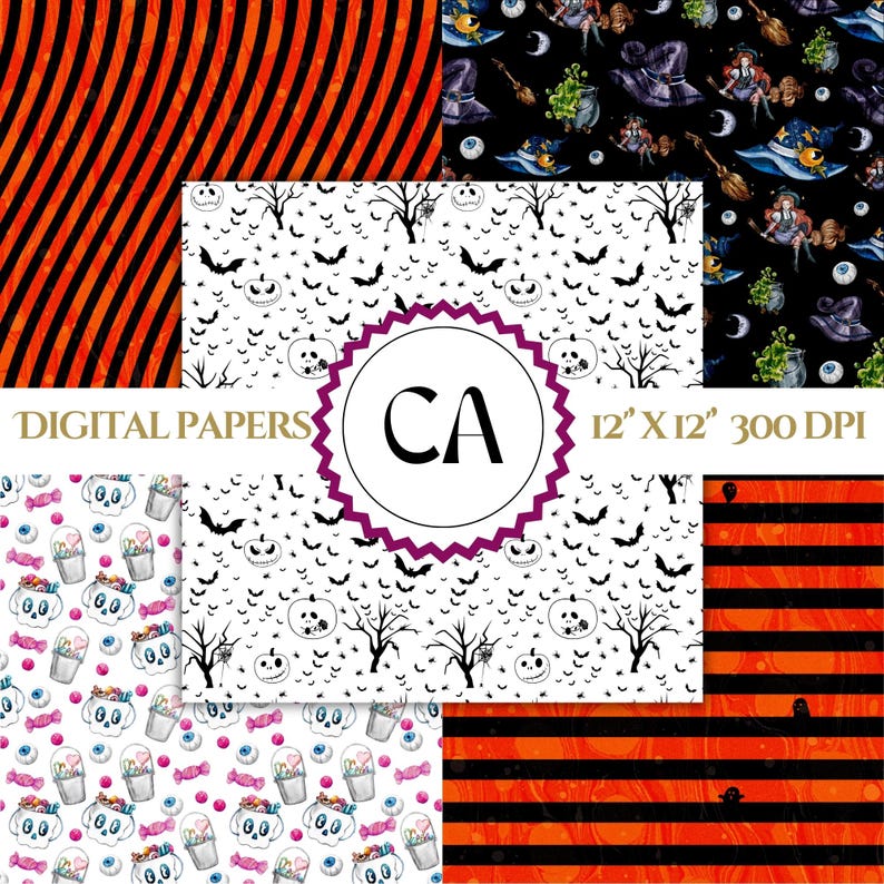 Cute Halloween Themed Digital Papers, Classic Halloween Scrapbook Paper ...