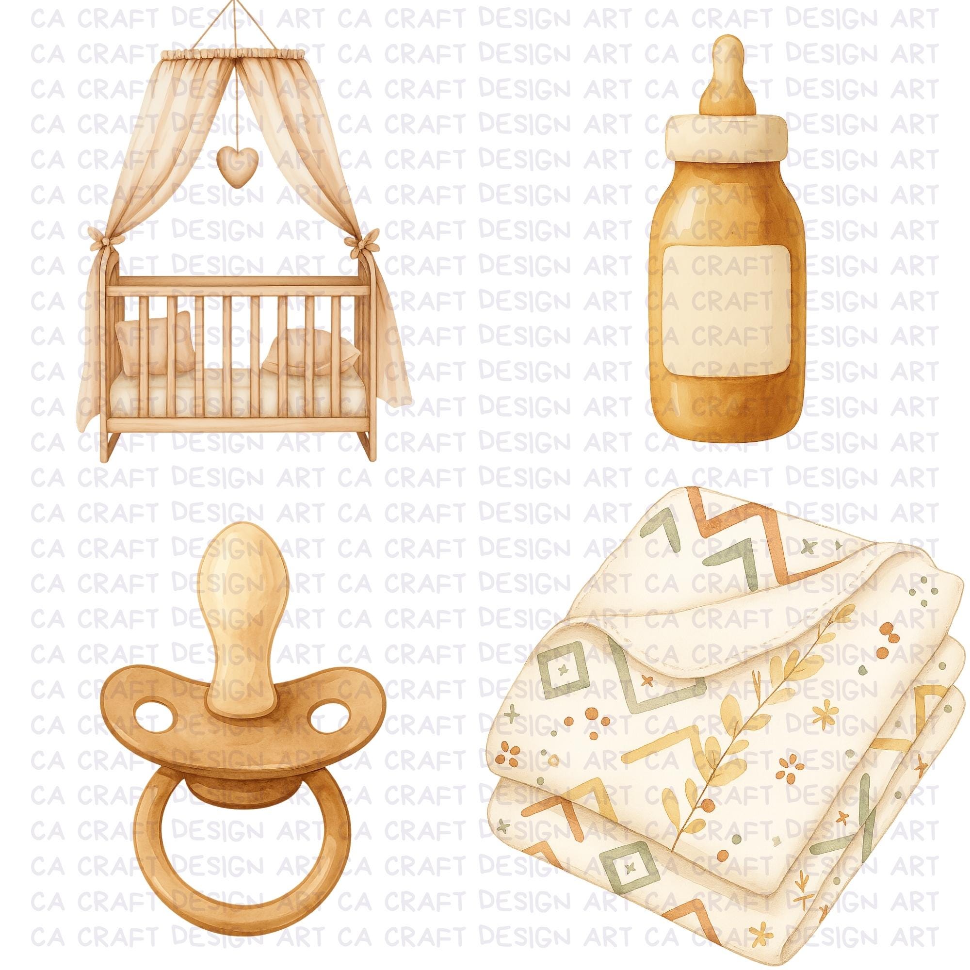 Watercolor Neutral Baby Shower Clipart Bundle, Boho Beige Gender ...