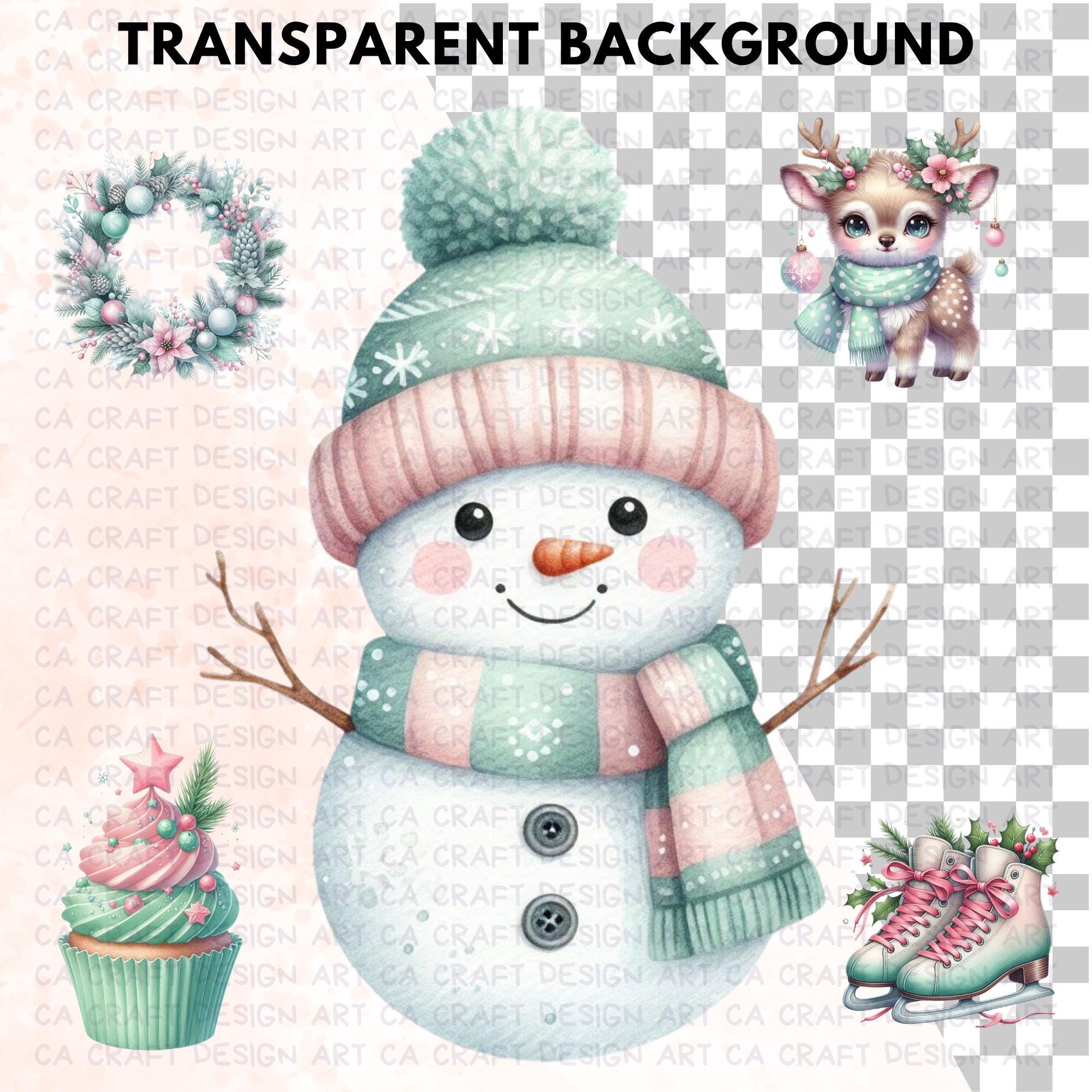 Silver Pink Christmas Clipart Bundle, Clipart Snowman Digital Download ...