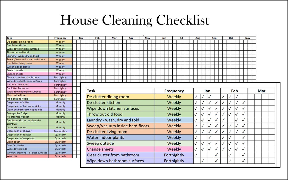 Yearly Cleaning Checklist Excel Cleaning Schedule Personalized House ...
