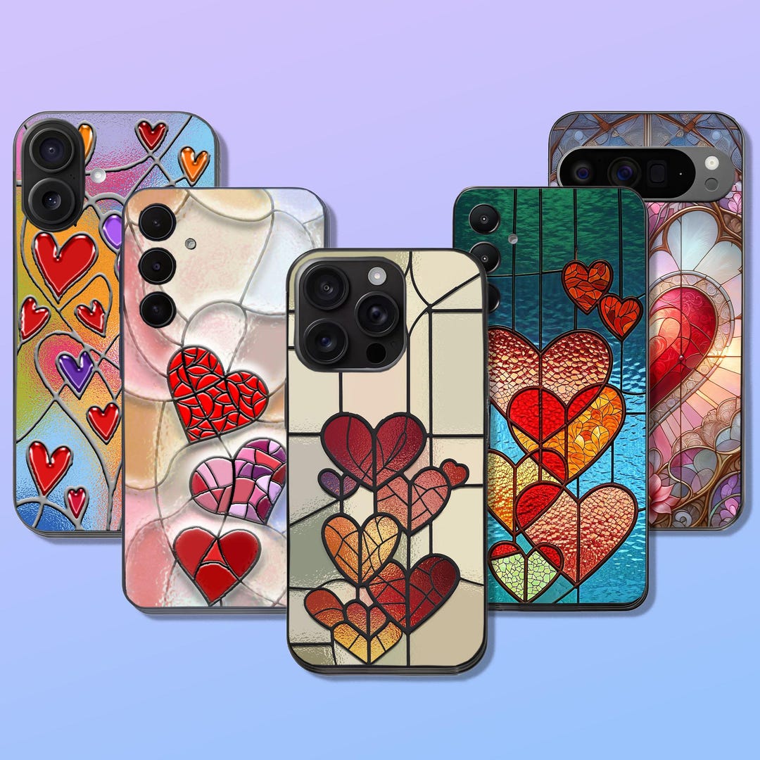 Heart Pattern Stained Glass Mosaic Valentine's Day Phone Case for ...
