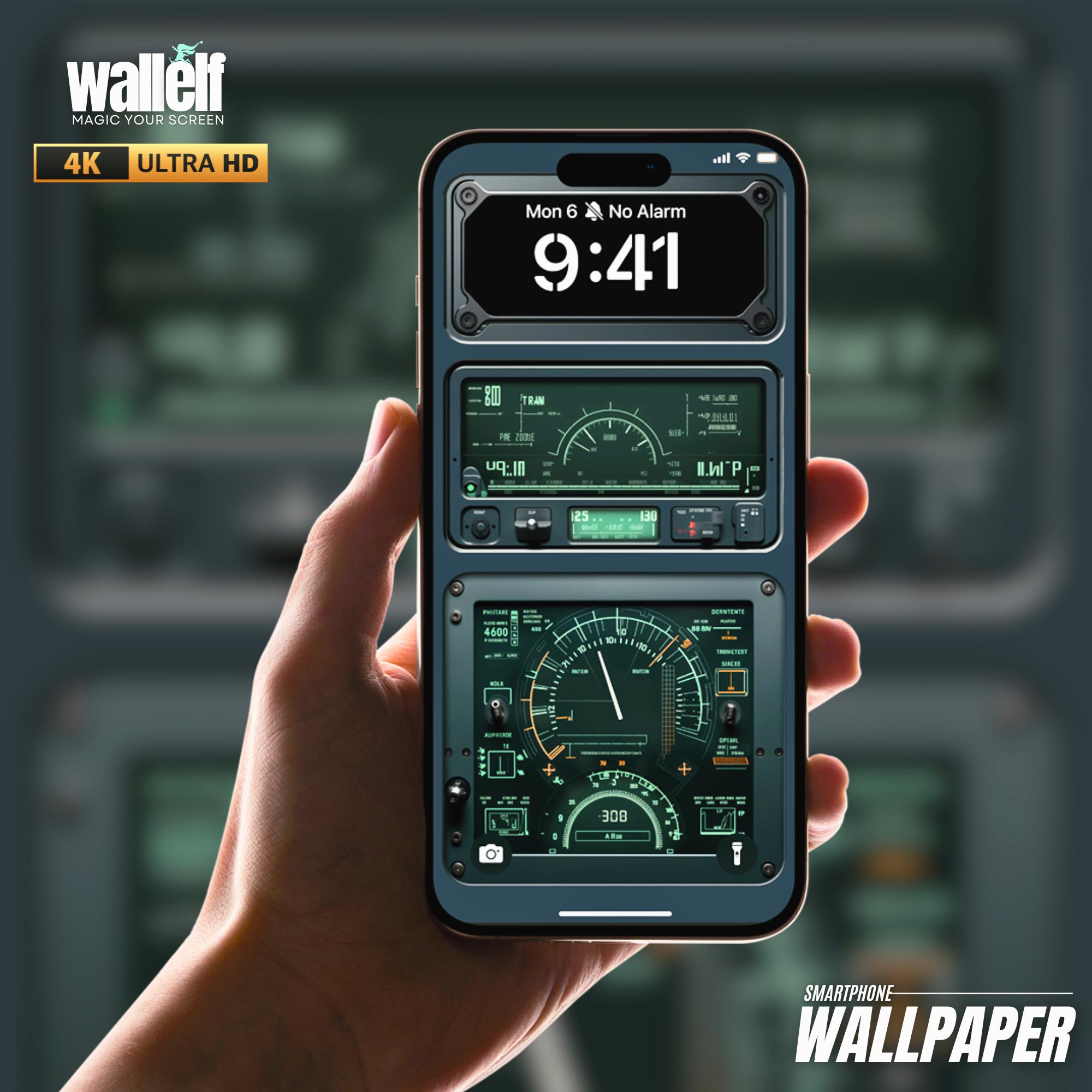 Retro Aviation Cockpit Dashboard Phone Wallpaper | Futuristic Green HUD ...