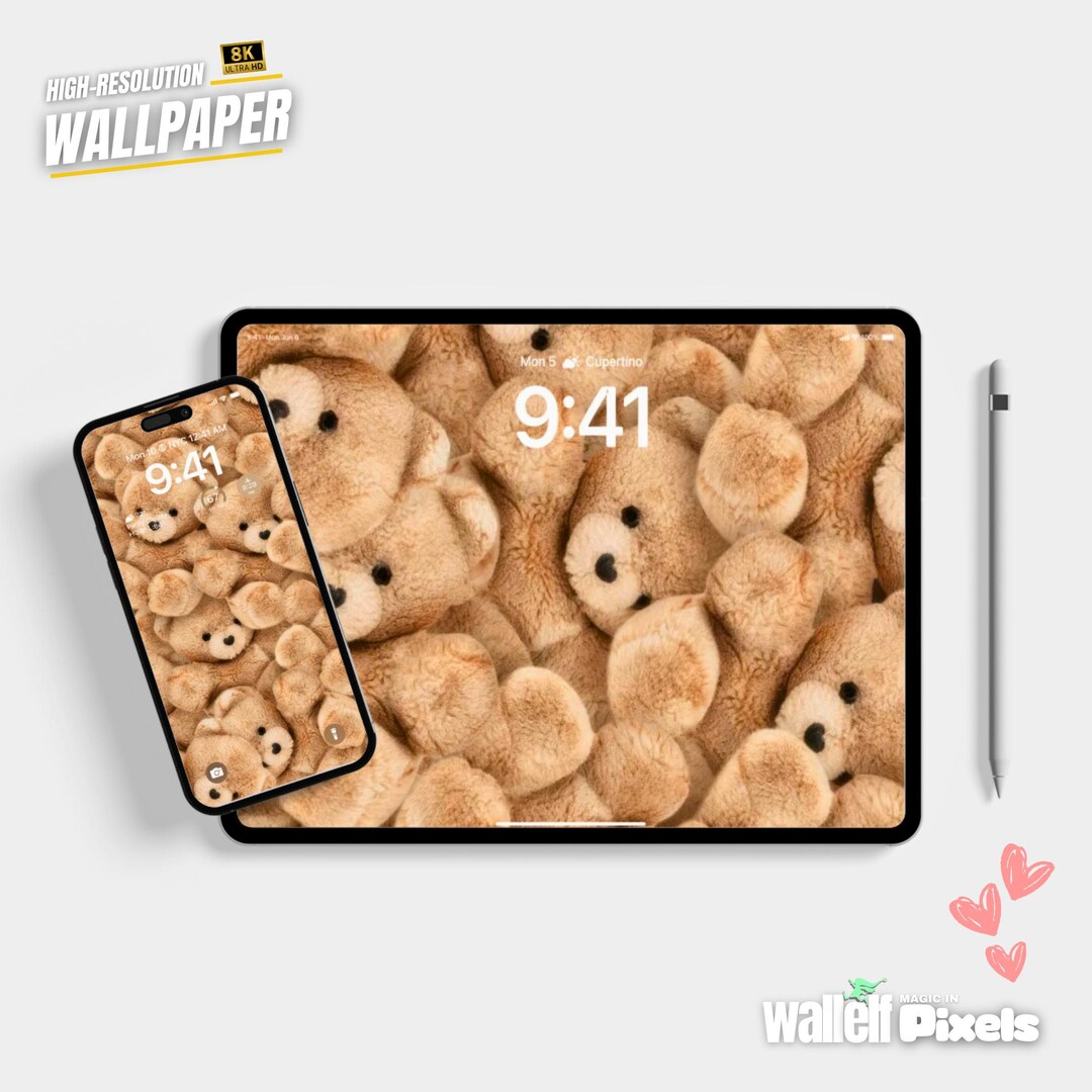Cute Bear iPhone iPad Wallpaper | Soft Plush Aesthetic | Cozy Lock ...