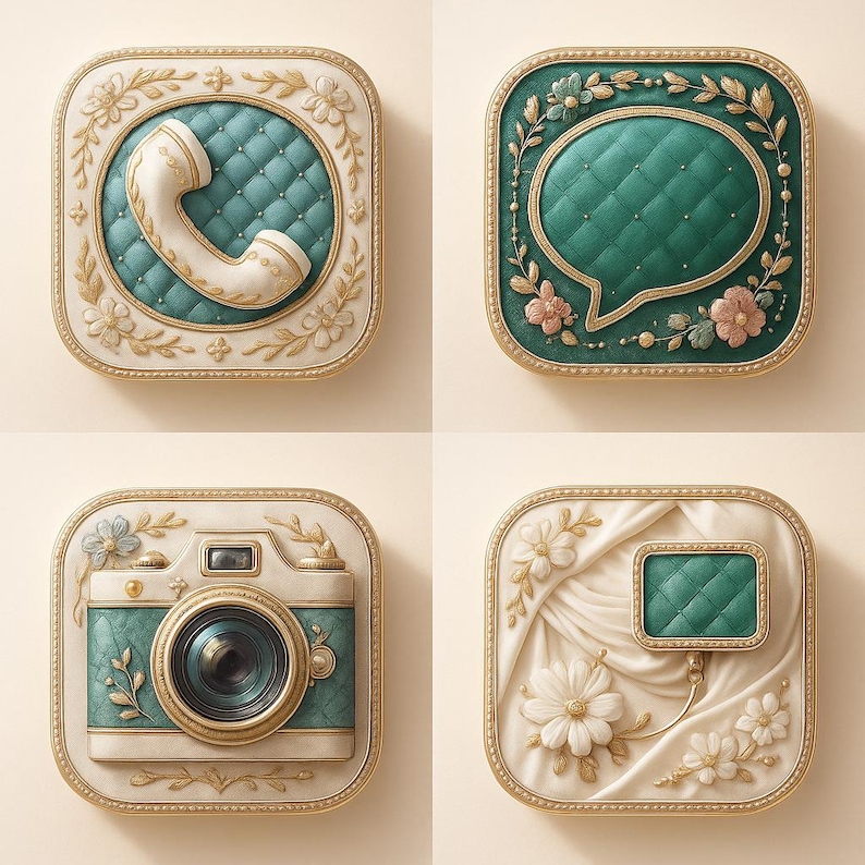 Embroidered Jewel App Icons – 270+ Luxury Quilted Ios Icons | Vintage ...
