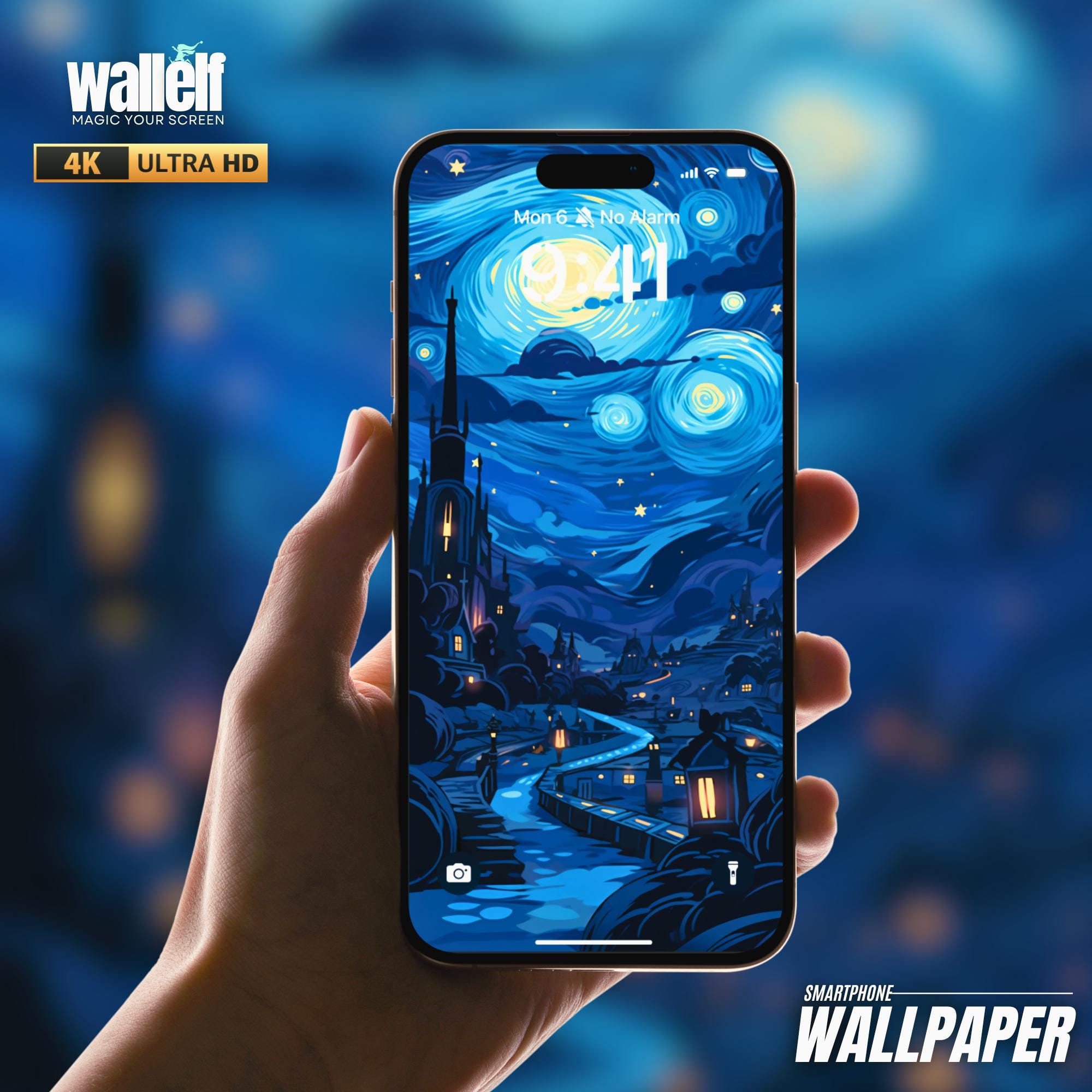 Starry Night Inspired 4K Wallpaper | Vibrant Digital Art Background for ...