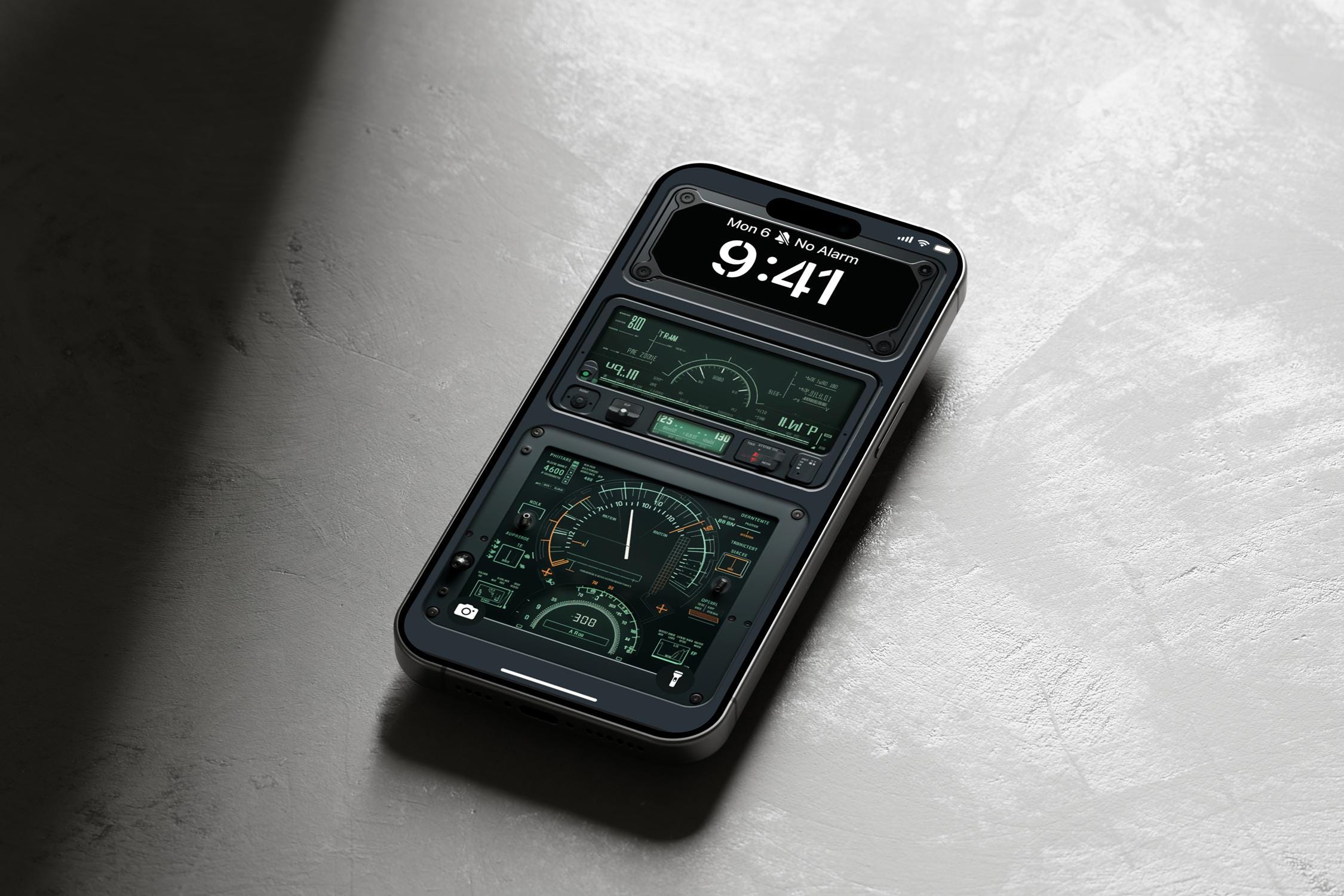 Retro Aviation Cockpit Dashboard Phone Wallpaper | Futuristic Green HUD ...