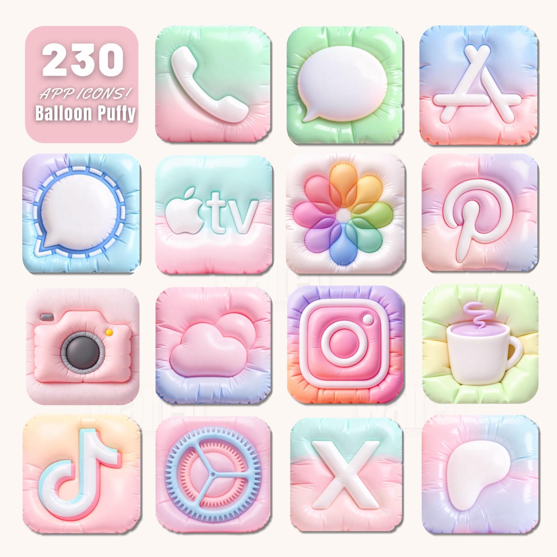 230 Balloon Puffy App Icons – Pastel Inflated Ios Icons | Cute Cloud ...