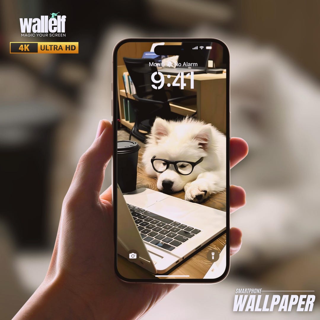 Adorable Dog at Work iPhone Wallpaper | 9K Cute Puppy Office Theme ...
