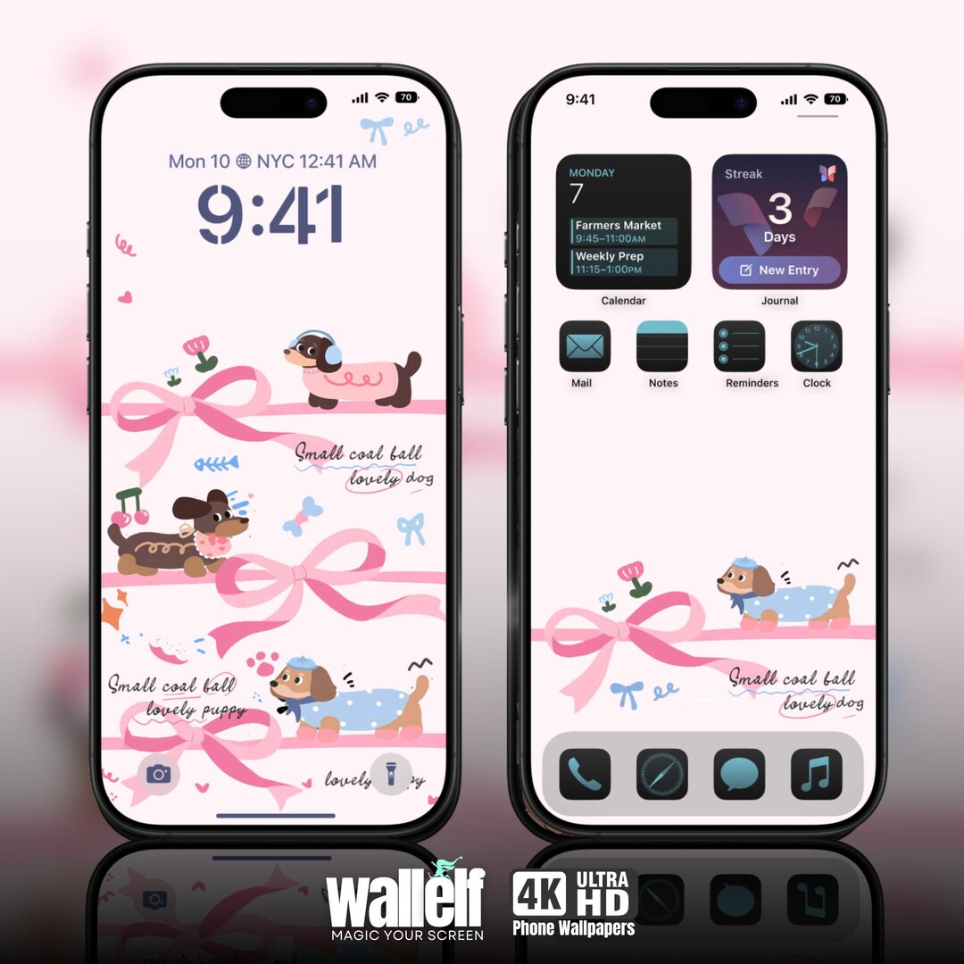 Small Coat Ball Puppy 4K Wallpaper | Cute Pink Ribbon Dog Design for ...