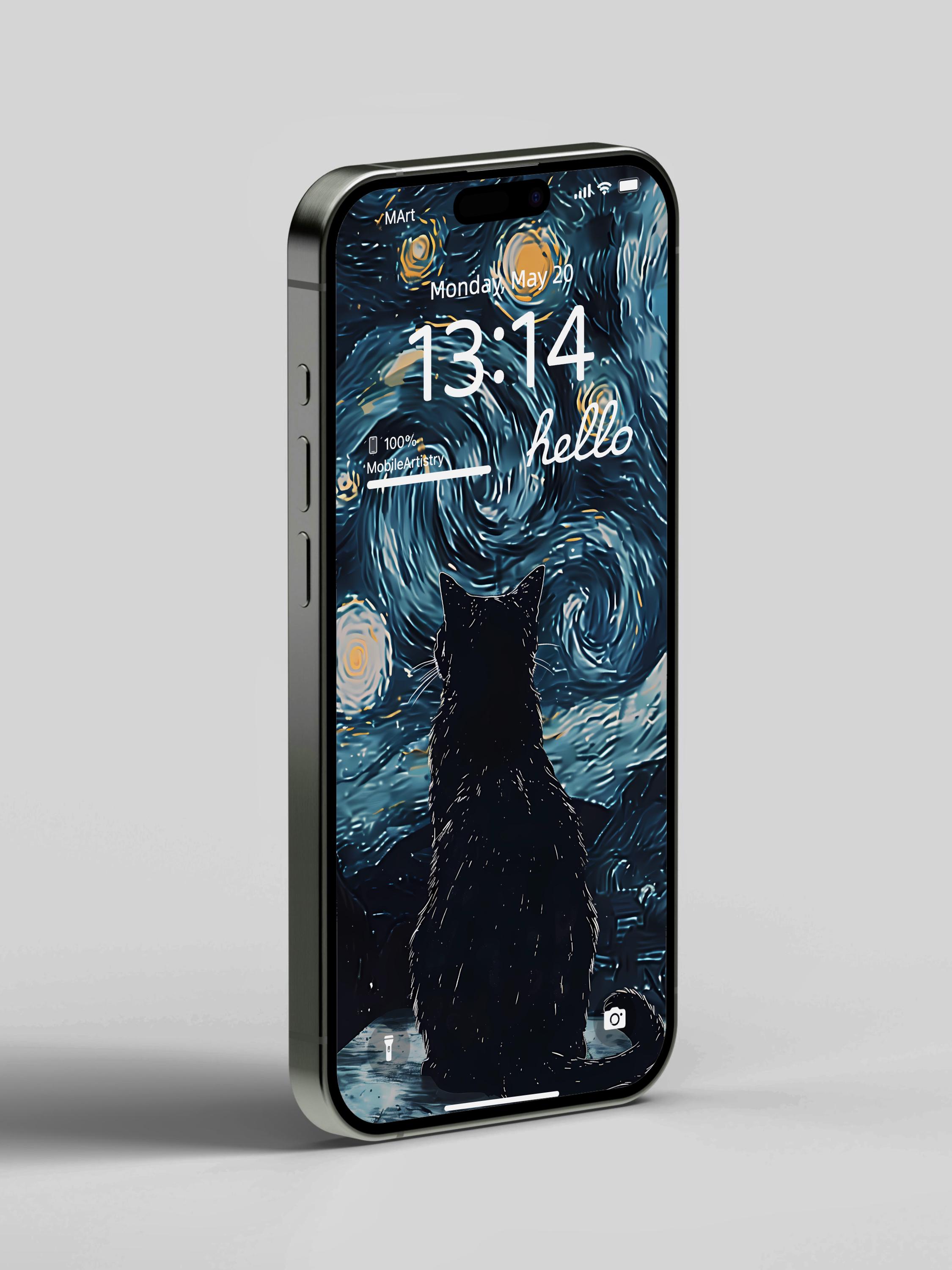 Vincent Van Gogh Inspired Cat Night Sky 4K Phone Wallpaper Set | Starry ...