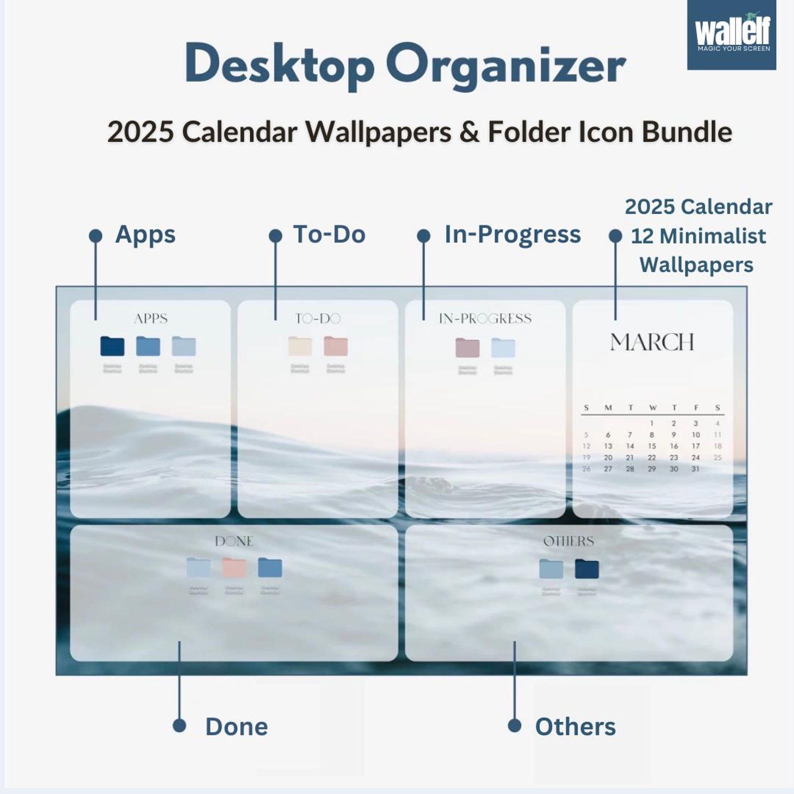 Desktop Organizer With 2025 Calendar Wallpapers | Ocean Water-themed ...