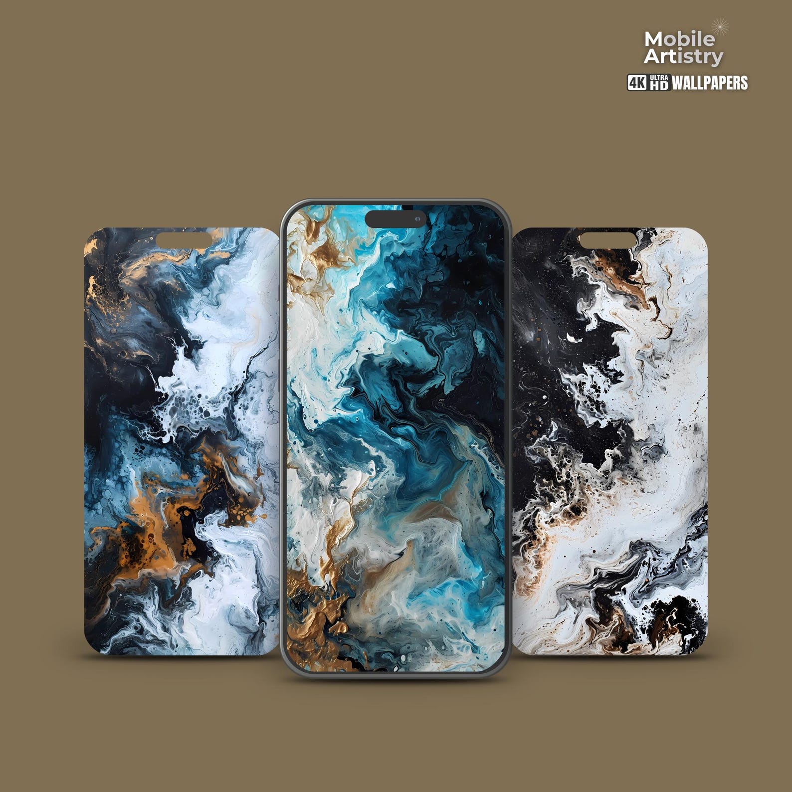 Abstract Marble Swirl 4K Phone Wallpaper Set | Artistic Fluid Art Trio ...