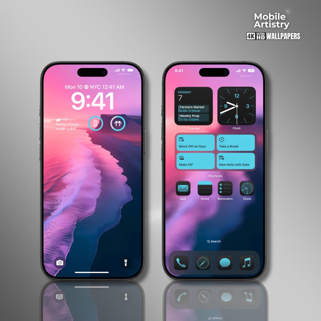 Pink Sunset Beach iPhone Wallpaper Frosted Home Screen & Tranquil Lock Screen Background High ...