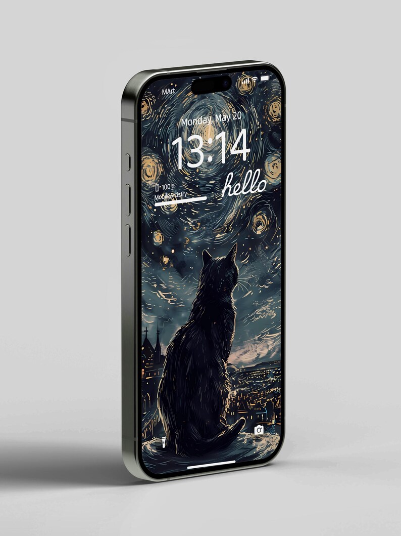 Vincent Van Gogh Inspired Cat Night Sky 4K Phone Wallpaper Set | Starry ...