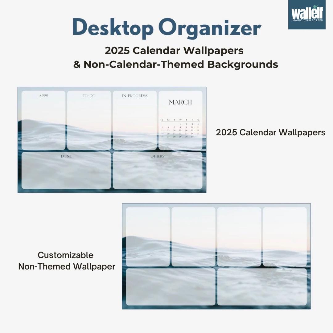 Desktop Organizer With 2025 Calendar Wallpapers | Ocean Water-themed ...