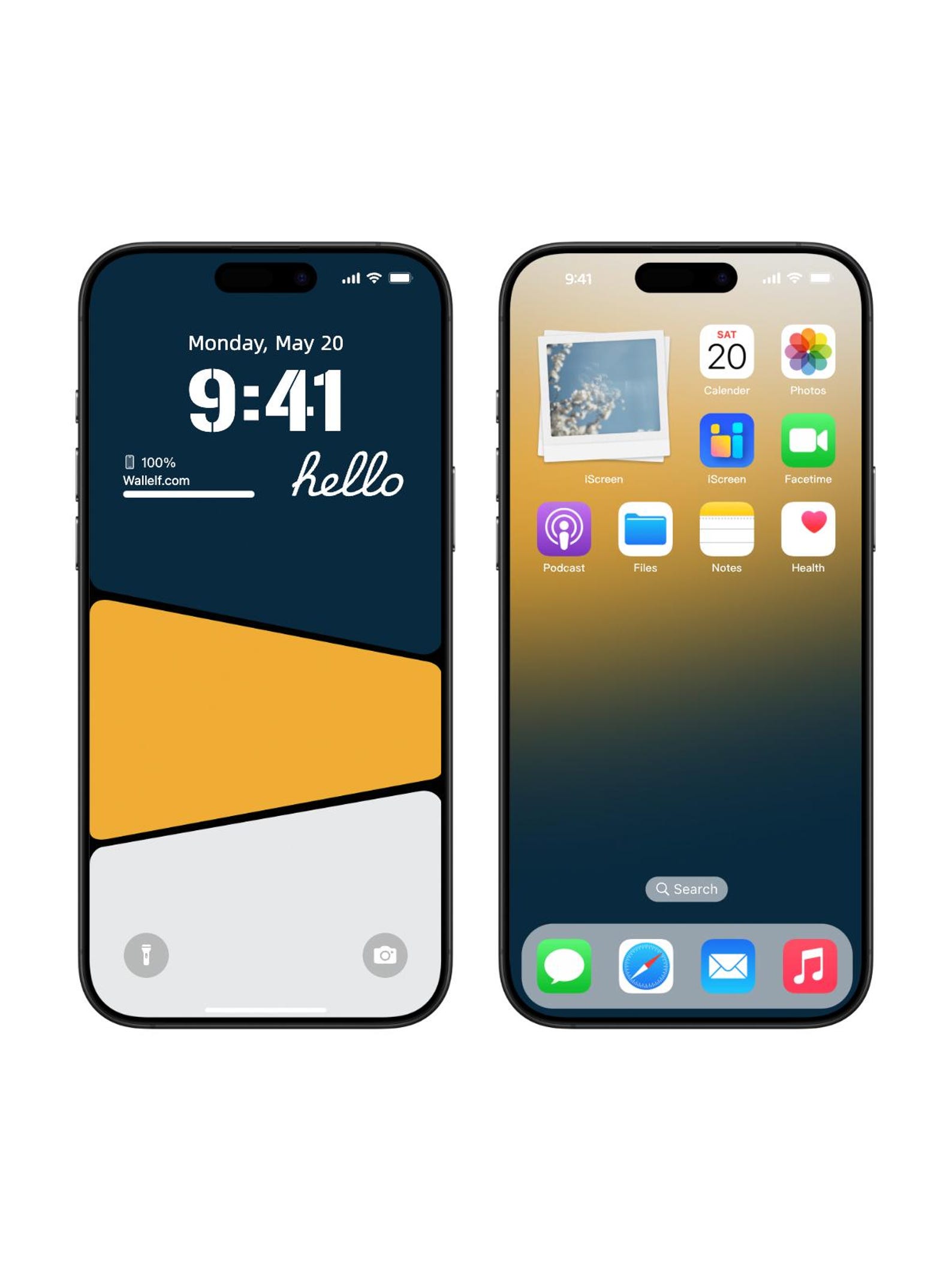 Dark Blue Orange iPhone Wallpaper | Minimalist Colorblock Lock Screen ...