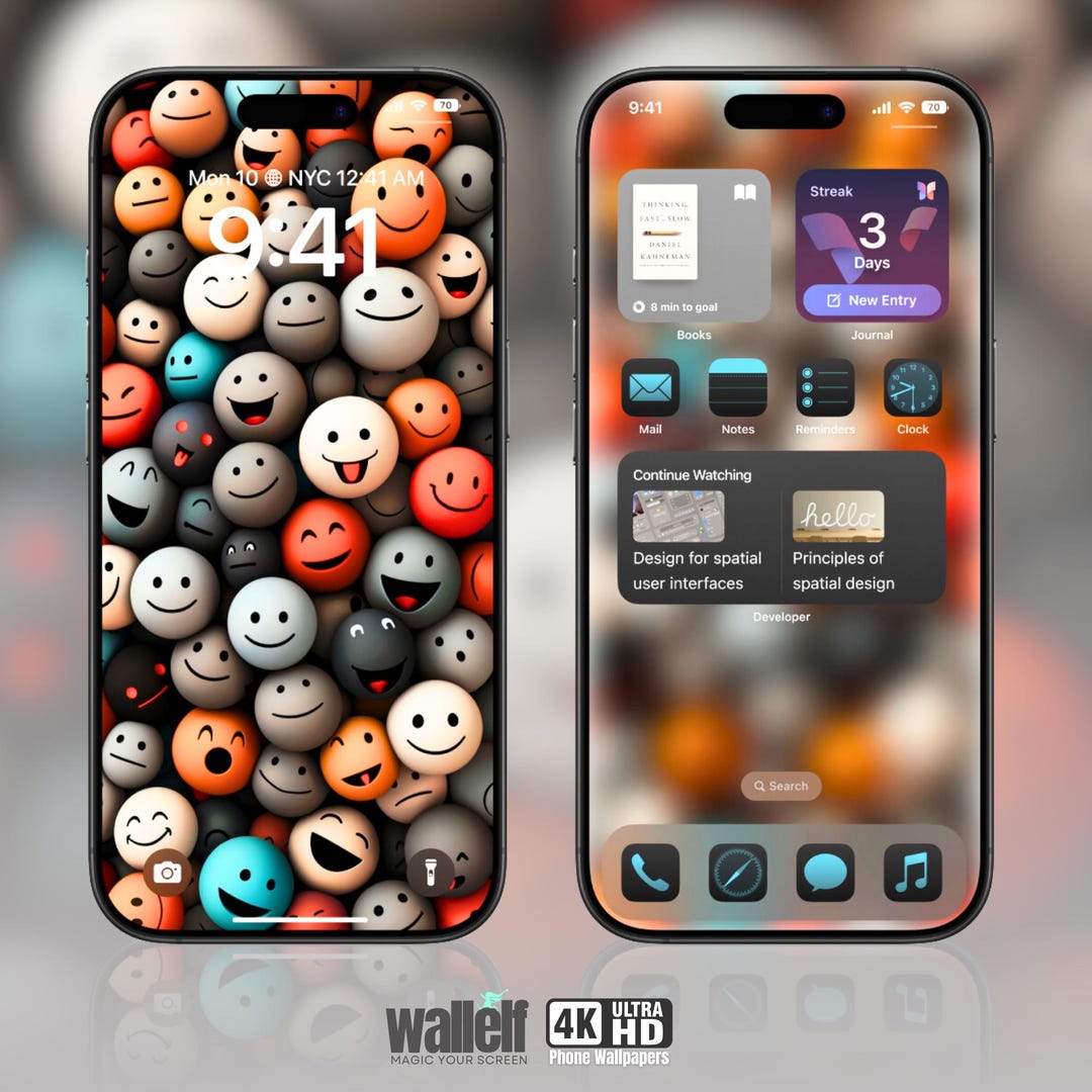 Fun Playful Smiley Faces 3D Wallpaper Set for iPhone & Android - 4K ...