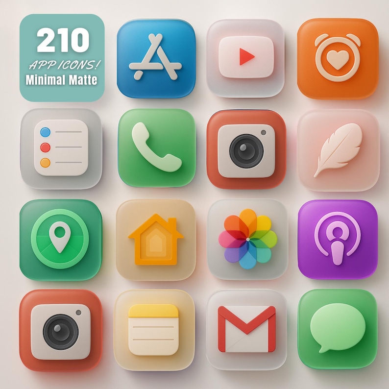 Minimal Matte App Icons – 210+ Soft 3D Pastel Ios Icons | Modern Clean ...