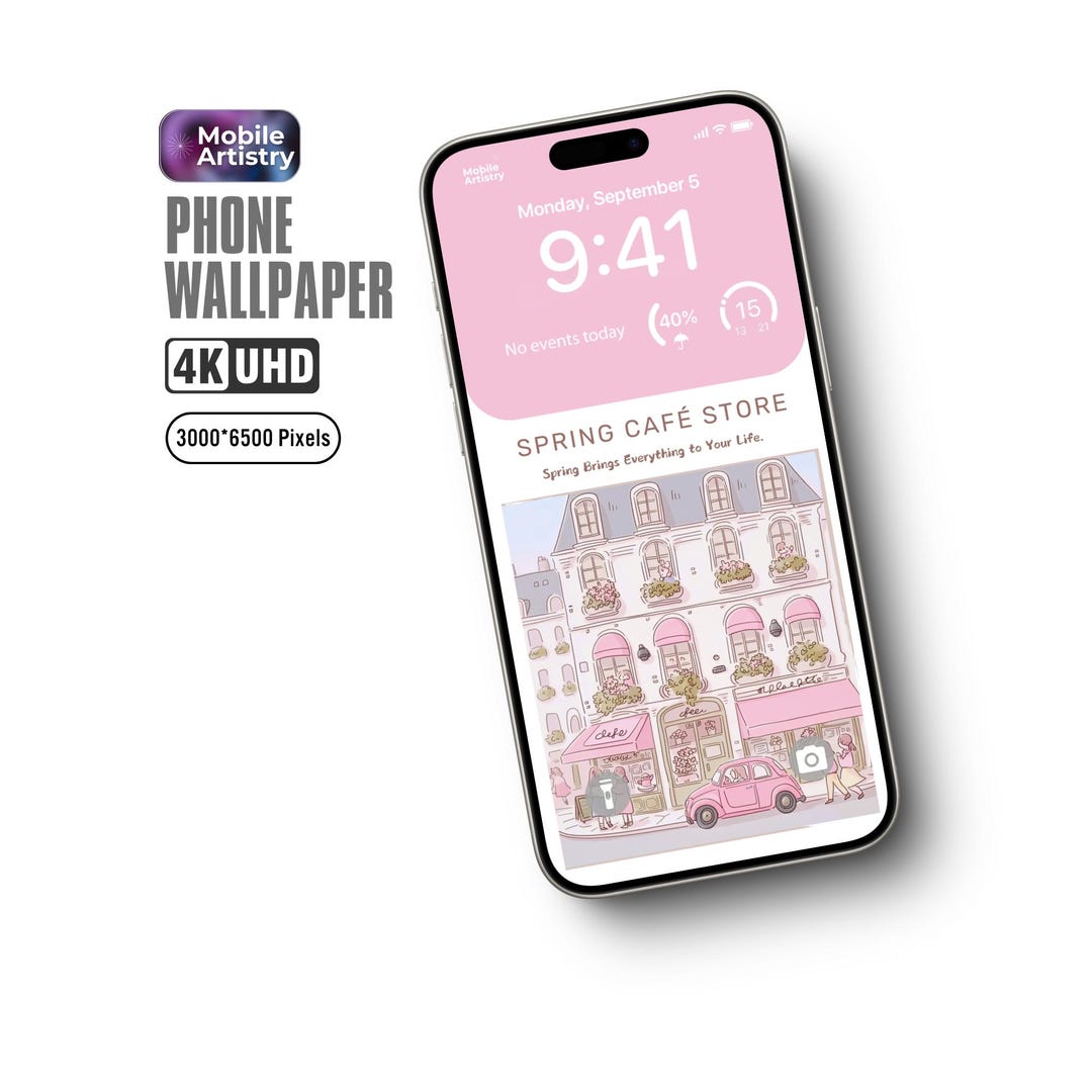 Spring Cafe Pastel Phone Wallpaper - Instant Download for iPhone and ...
