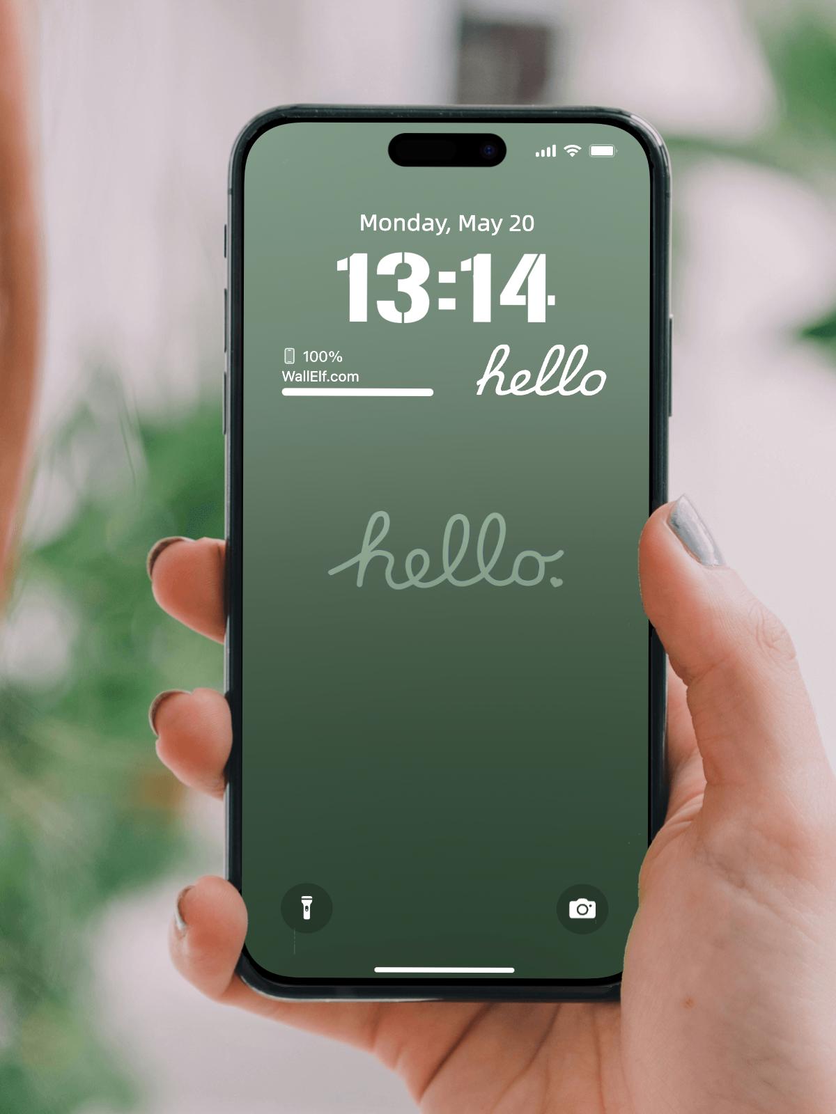 Minimalist Green Gradient Wallpaper Set | "hello" Design for iPhone ...