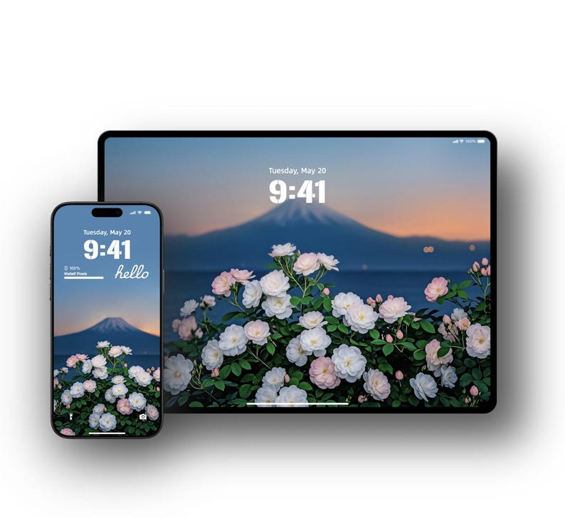 Fuji Rose Garden iPad Wallpaper | Japanese Floral Tablet Lock Screen ...