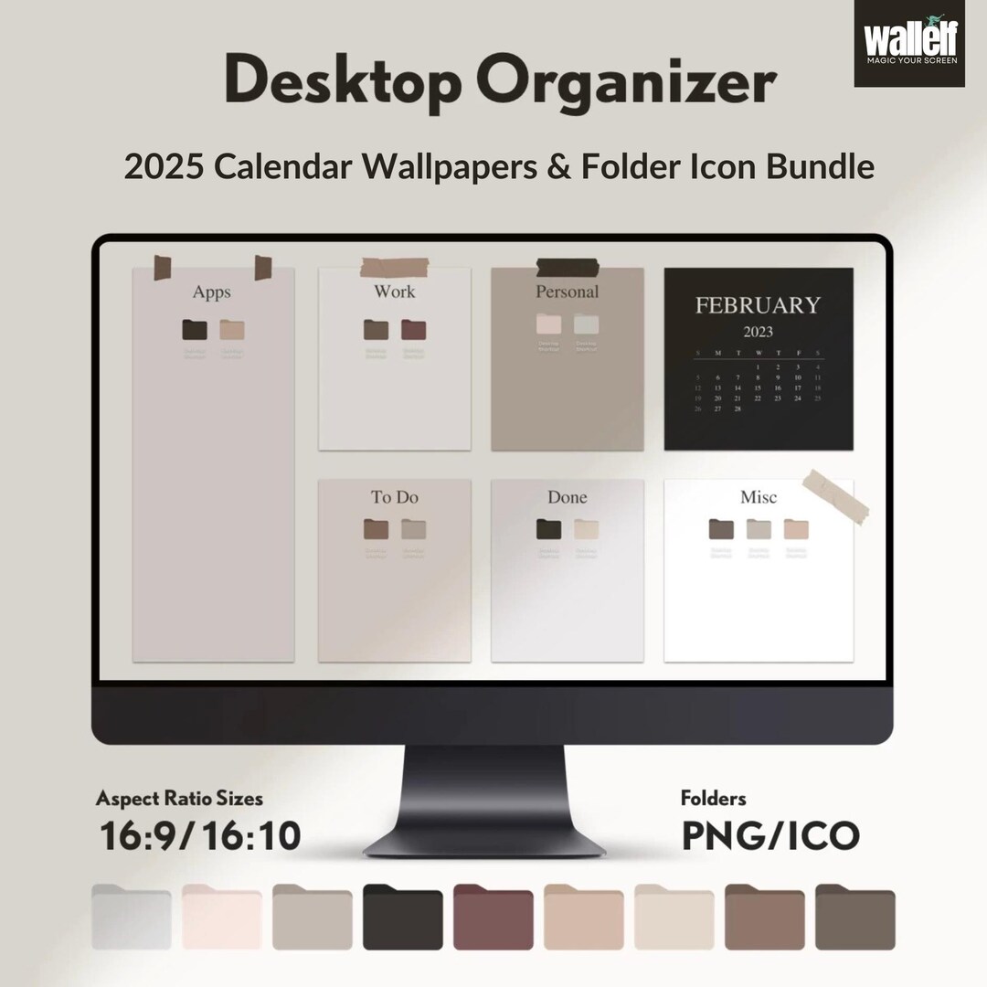 Minimalist Neutral Desktop Organizer | 2025 Calendar Wallpaper & Folder ...