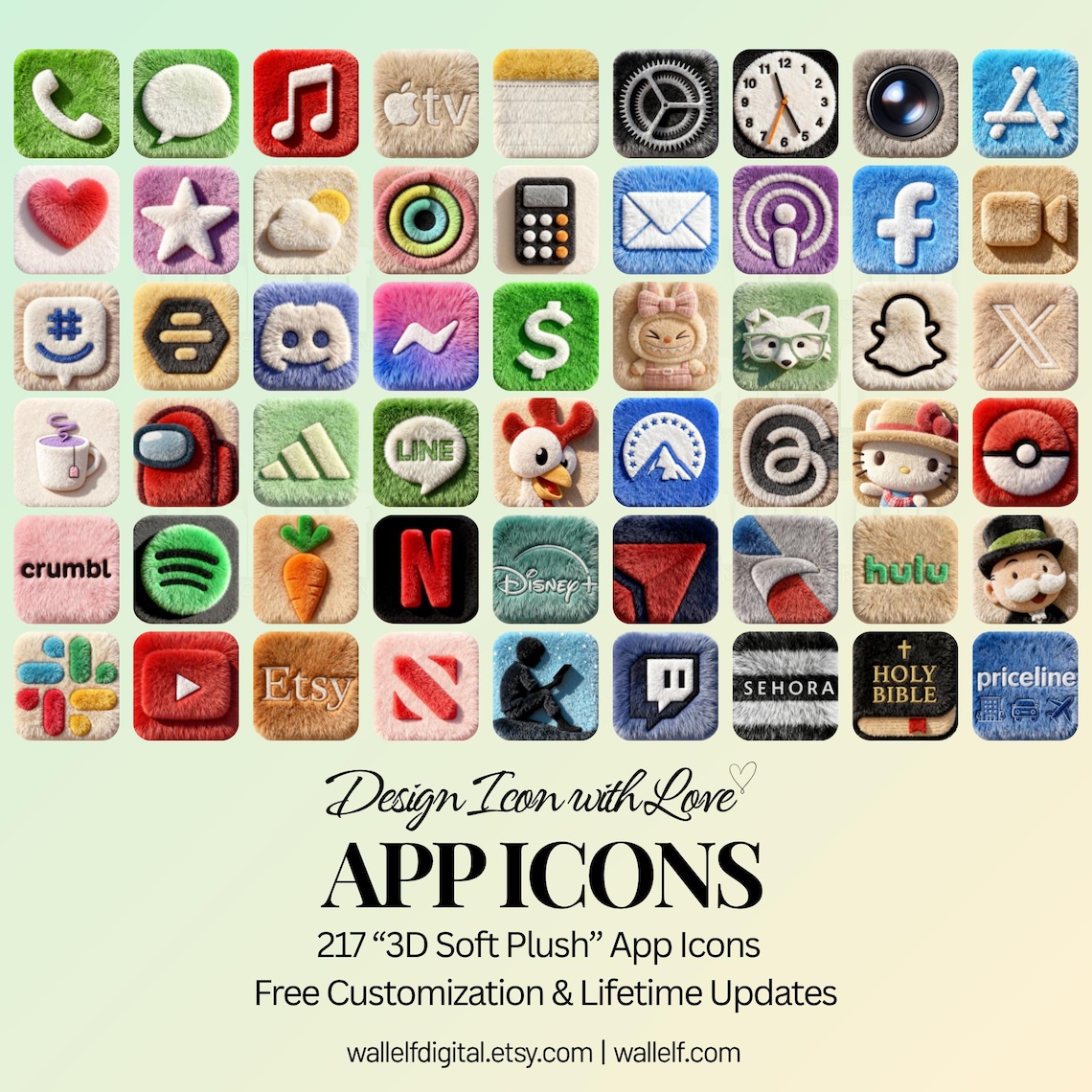 217 3D Soft Plush App Icons – Fluffy Cozy Ios Icons | Realistic Furry ...