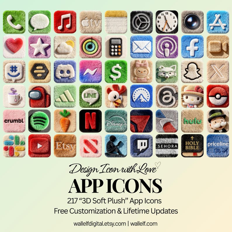 217 3D Soft Plush App Icons – Fluffy Cozy Ios Icons | Realistic Furry ...