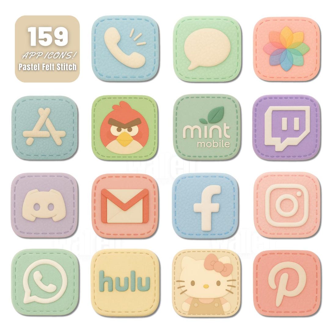 Pastel Felt Stitch App Icons | 159 Icons + 10 Wallpapers (iphone & Ipad ...