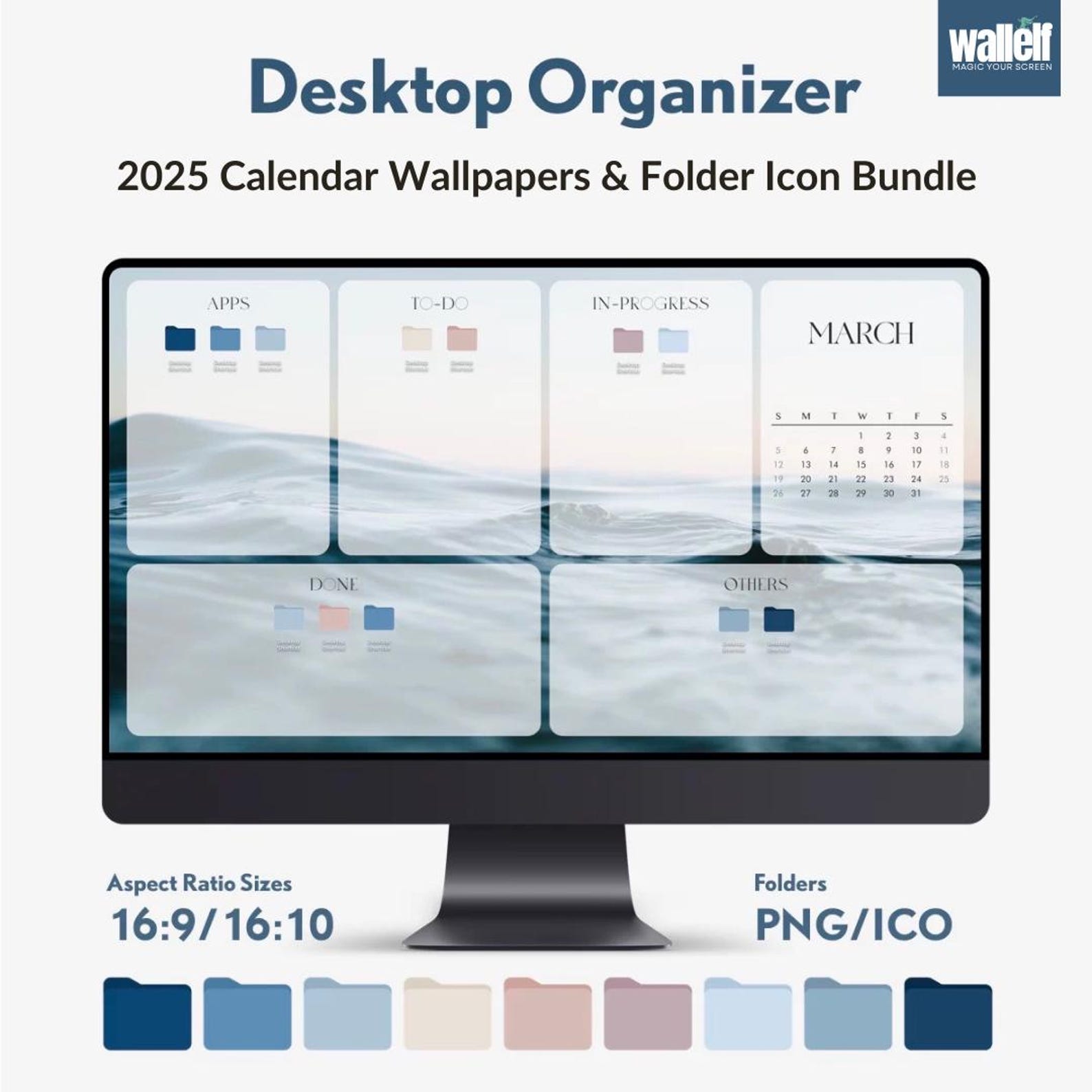 Desktop Organizer With 2025 Calendar Wallpapers | Ocean Water-themed ...