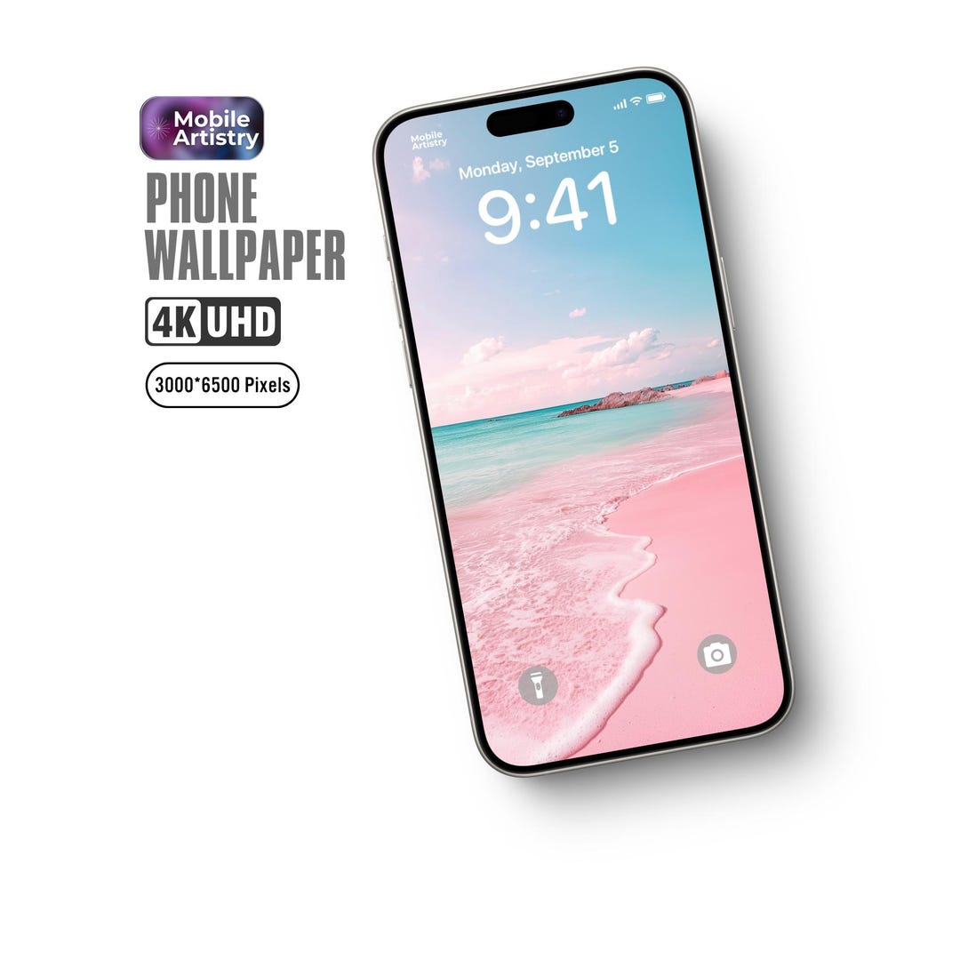 Coastal Dream Pink 4K UHD Phone Wallpaper Pastel Beach Scene Instant ...