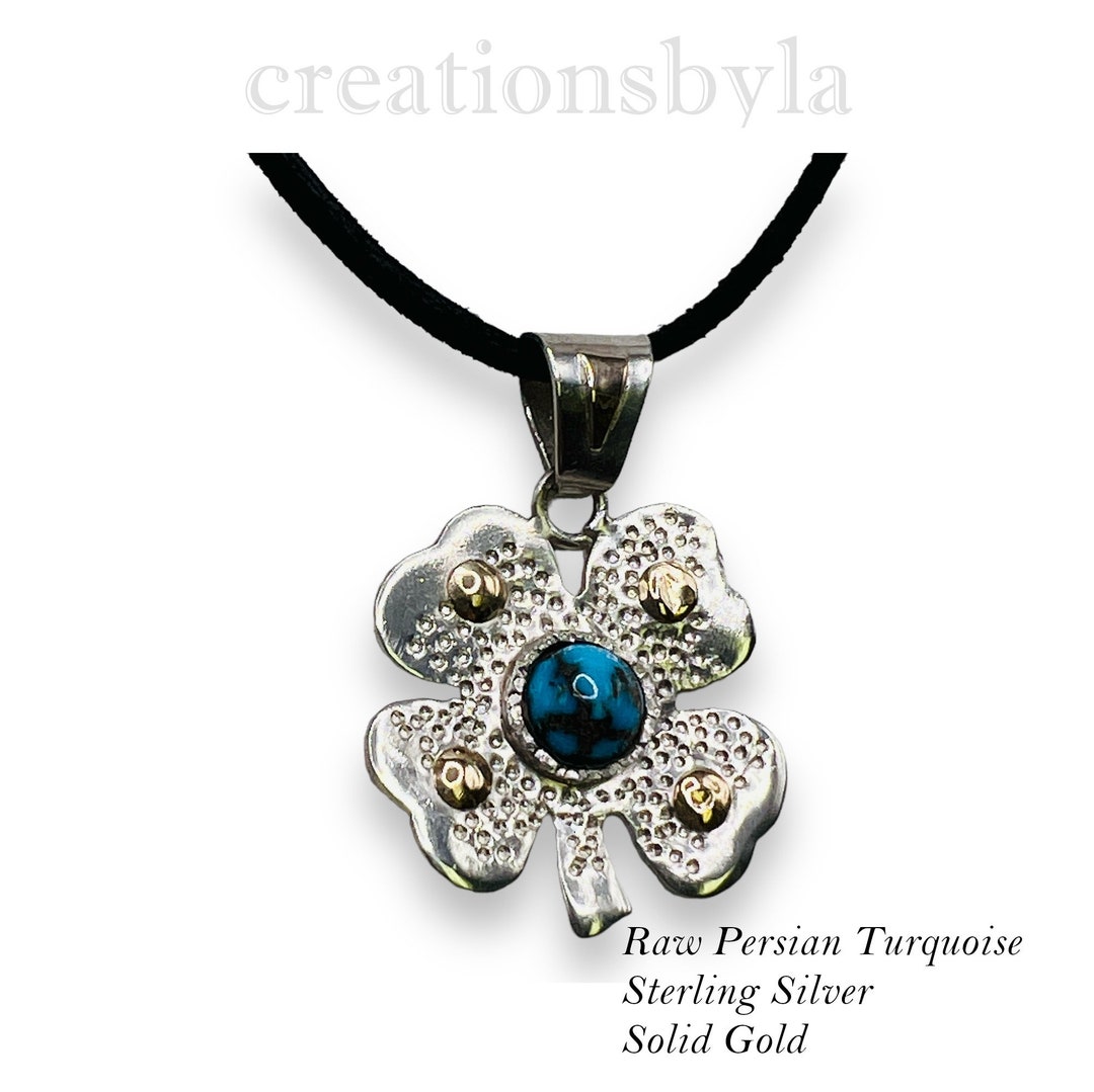 Sterling Silver Clover Leaf Turquoise Pendant Necklace Set in 925 ...