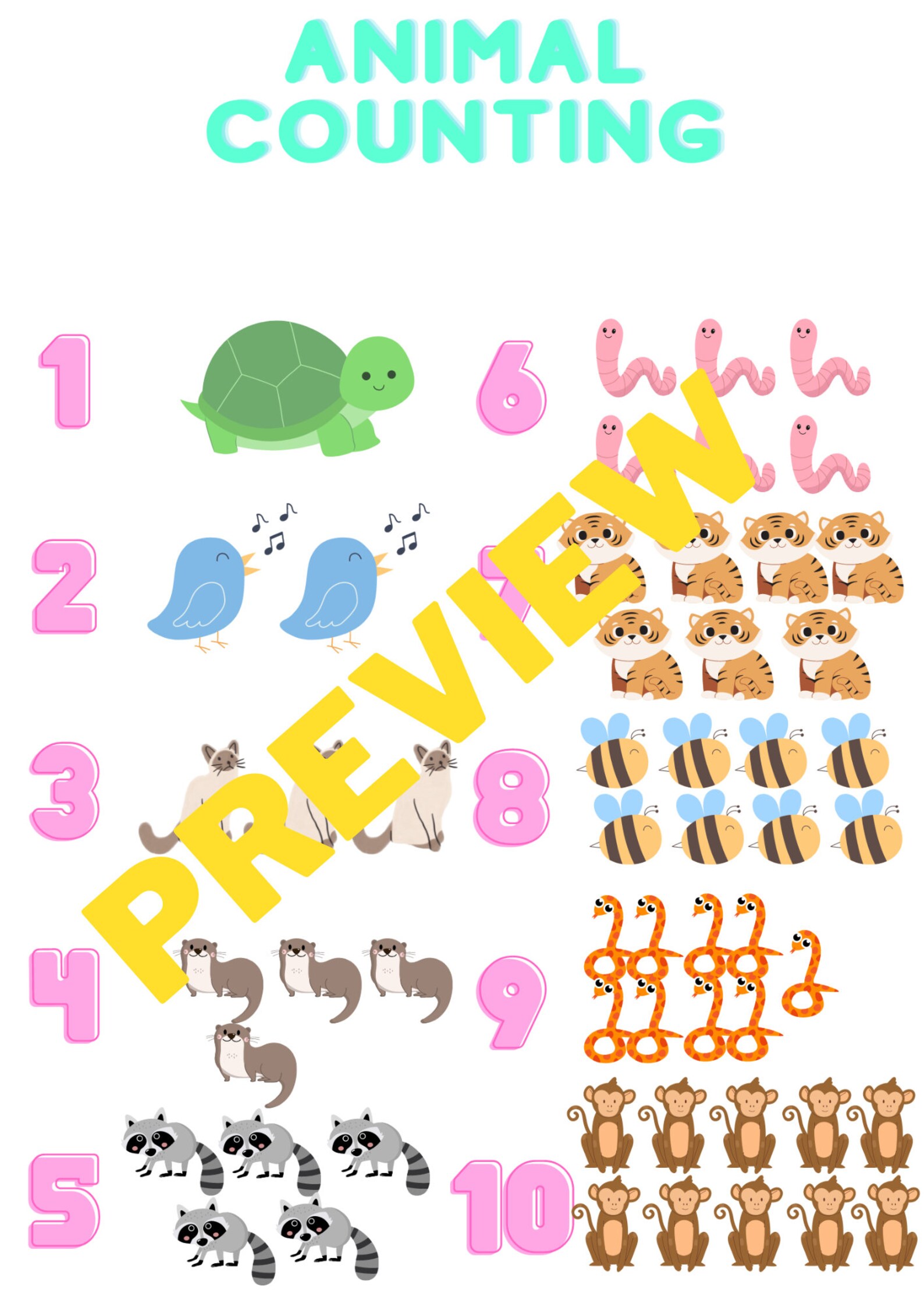 Animal Counting for Kids PRINTABLE - Etsy