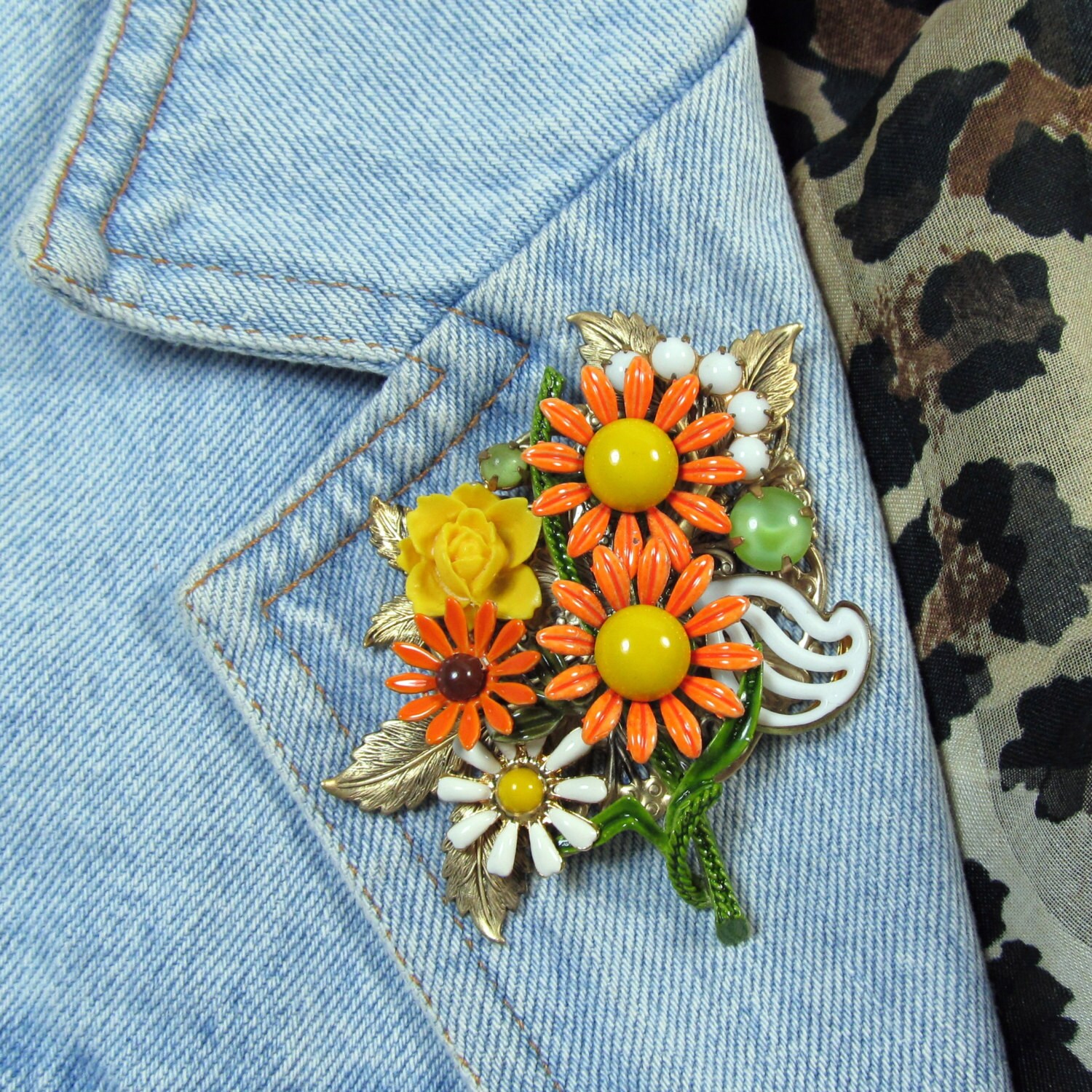 Daisy Daisy Vintage Collage Brooch Enamel Flowers Upcycled Mothers Day ...